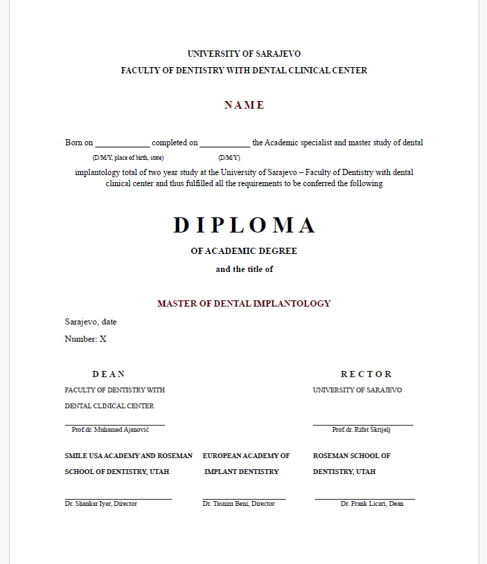 MASTER OF DENTAL IMPLANTOLOGY - ACADEMIC DEGREE